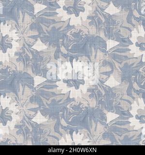 Seamless french linen printed floral damask background. Provence blue gray linen pattern texture ...