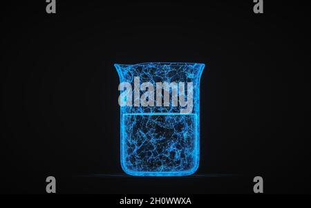 Beaker and blue luminous lines, 3d rendering. Computer digital drawing ...