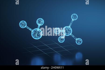 The blue lines and glowing molecules, 3d rendering. Computer digital ...