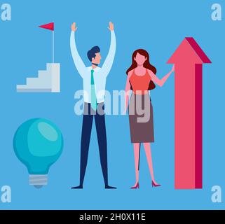 couple working and set icons business vector illustration design Stock ...