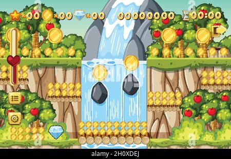 Collecting Coins Platformer Game Template illustration Stock Vector ...