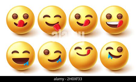 Yummy smile emoji with tongue lick mouth. Delicious tasty food symbol ...