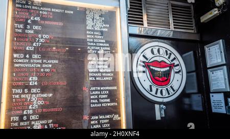 Names of famous comedians at the Comedy Store line the wall of the ...