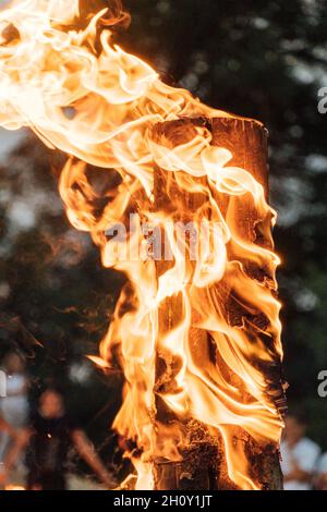 ARD, ROMANIA - Aug 21, 2021: A man standing near the Crusades flag ...
