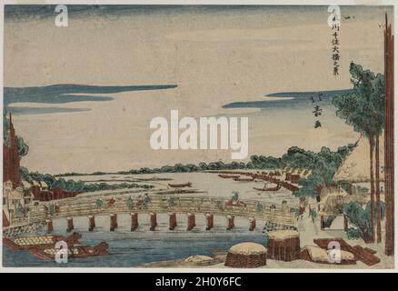 A View of the Great Bridge at Senju in Musashi Province by Shotei ...