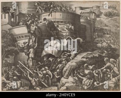 The Siege of Carthage, engraving by Giulio Romano (Giulio Pippi) and ...