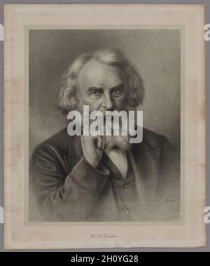 An engraving of the famous American poet Henry Wadsworth Longfellow ...