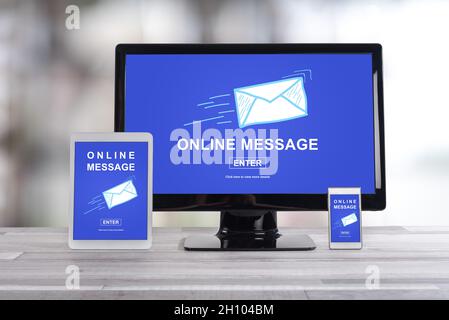 Online message concept shown on different information technology ...
