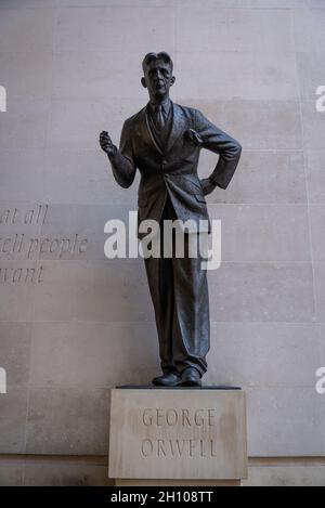 Statue of George Orwell by the BBC, and the quote 'If Liberty means ...