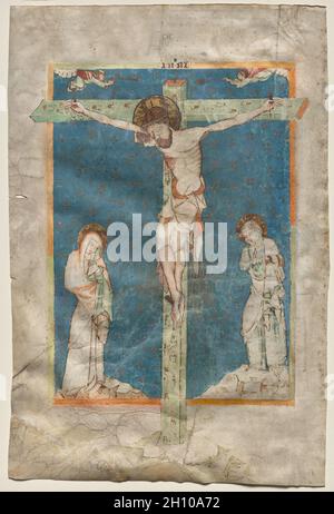 Leaf from a Missal: The Crucifixion (recto) and Text (verso), c. 1330-40. Bohemia. Ink, tempera ...