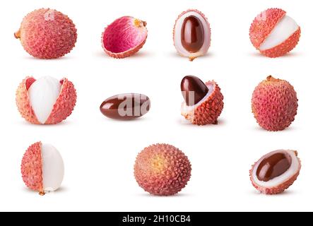 Set fresh lychee the skin is cut, whole, cut in half, with bone ...