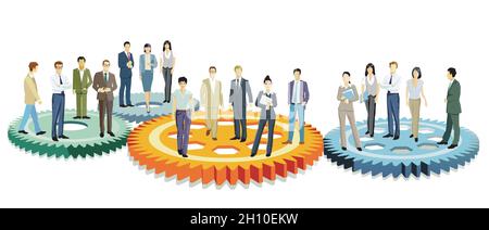 Business people with gears. Team working together turning gears ...