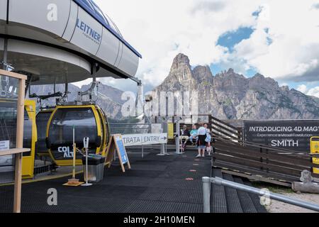 Corvara - August : Dolomites mountain's landscape with cable car Stock ...