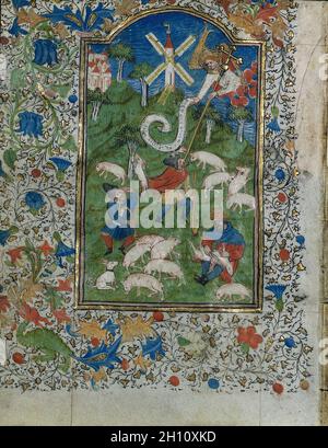 The Annunciation to the Shepherds; Book of Hours, about 1420. Angels ...