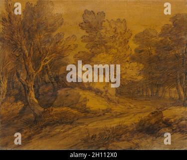 Wooded landscape with winding road, Wooded landscape with winding road ...