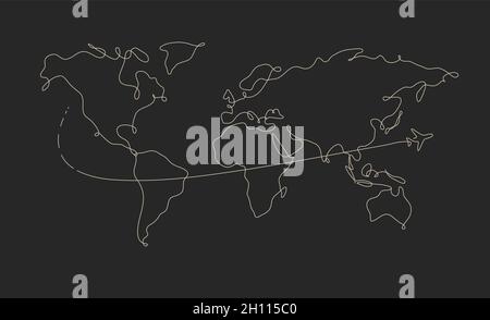 World map pen line plane travel drawing on white background Stock ...