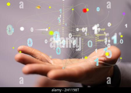 Illustration of binary codes in a human hand Stock Photo - Alamy