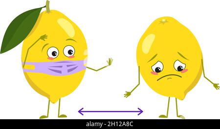 Cute sad Lemon fruit character. Vector hand drawn cartoon kawaii ...