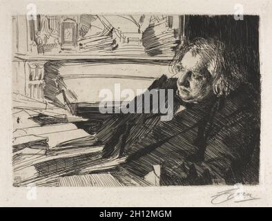 Etching by Anders Zorn of Ernest Renan, the French philosopher and ...