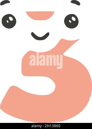 kawaii number three cartoon on white background vector illustration ...