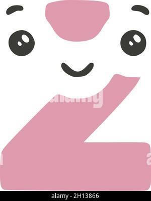 kawaii number two cartoon on white background vector illustration Stock ...