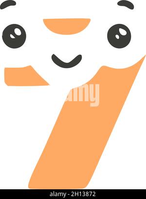 kawaii number seven cartoon on white background vector illustration ...