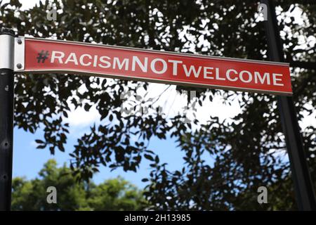 Racism Not Welcome sign at Camperdown Memorial Rest Park, Newtown Stock ...