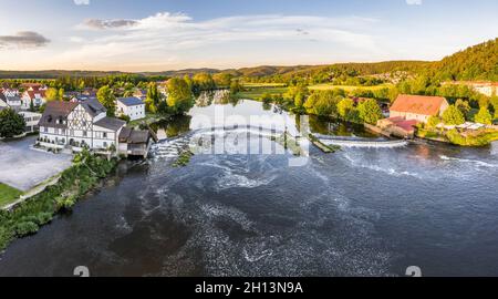 Barrage and weir of the river Regen in Markt Regenstauf in the Upper ...