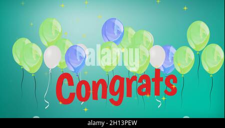 Image of green and blue balloons and congrats on green background Stock ...