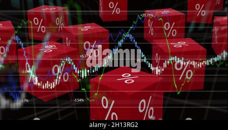 Image of red cubes with per cent sign over graphs and statistics Stock ...