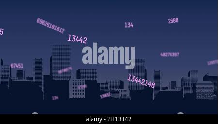 Image of falling numbers over cityscape Stock Photo - Alamy