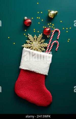 Christmas set - decoration, gifts, candy, gingerbread on the red ...