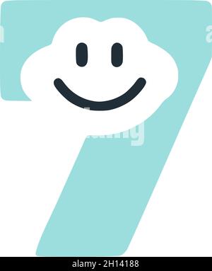 Number 1 with a smile on the face character in flat style, smiley ...