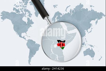 Kenya map with flag in magnifying glass on transparent background ...