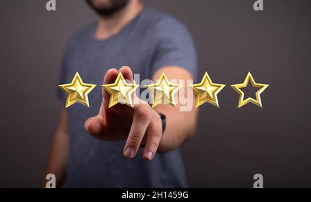 Illustration of four stars from five in a hand of a human Stock Photo ...