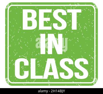 BEST IN CLASS, text written on pink-black grungy postal stamp Stock ...