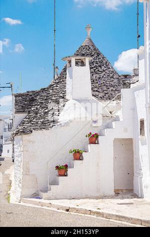 Watercolor drawing of Alberobello town, village with traditional white ...