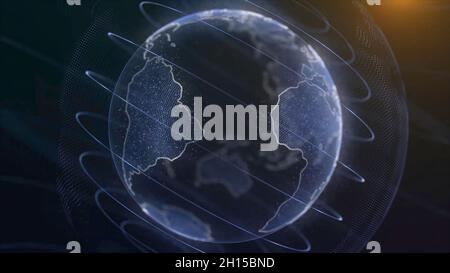 Pixel planet Earth animation. Animation of space with digital exploding ...