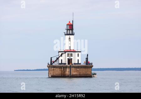 DeTour Reef Lighthouse, Lake Huron. The 83 foot tall lighthouse was ...