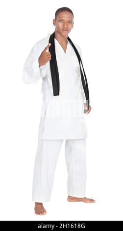 african american karate young guy white background Stock Photo - Alamy