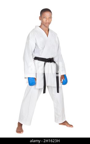 african american karate young guy white background Stock Photo - Alamy