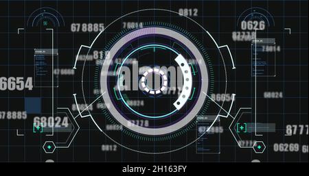 Image of numbers changing and scope scanning over digital arrows Stock Photo - Alamy