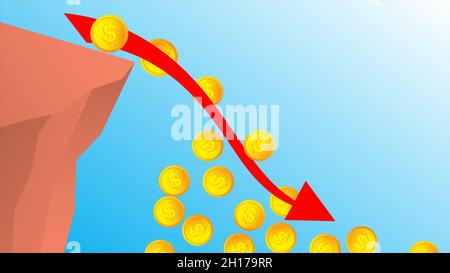 Cost low and loss. Decrease revenue. Crisis of economy. Icon of money ...