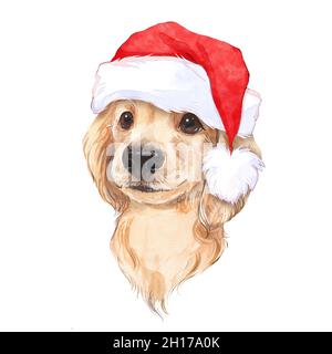 Cute dog in Santa hat. Christmas watercolor painting Stock Photo - Alamy