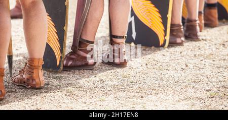 Roman legionary foot-soldier wearing a caliga. Reproduction Stock Photo ...