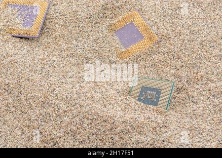Legacy Intel / AMD PC processors showing gold pinout (staggered PGA ...