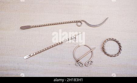 hand made anglo-saxon medieval and viking bronze dress items Stock ...