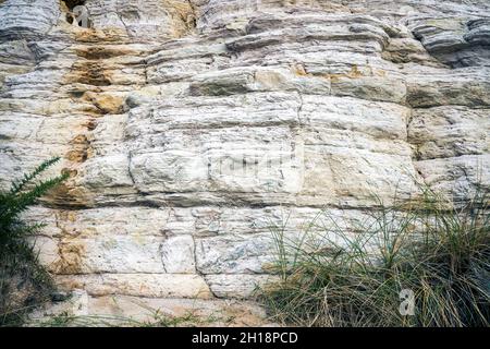 Layers of sandstone rock formed during the Eocene period that make up ...