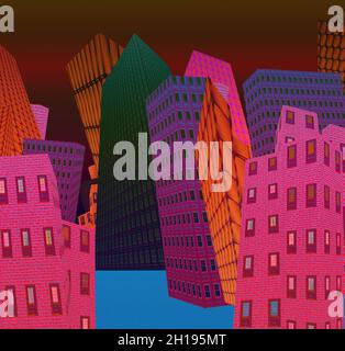 A city buildings cartoon pop art comic book style skyscraper background ...
