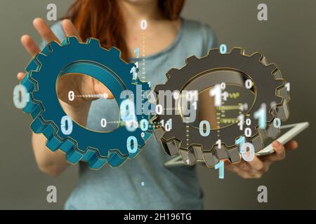 A human hand showing cogs and gear wheel mechanisms Stock Photo - Alamy